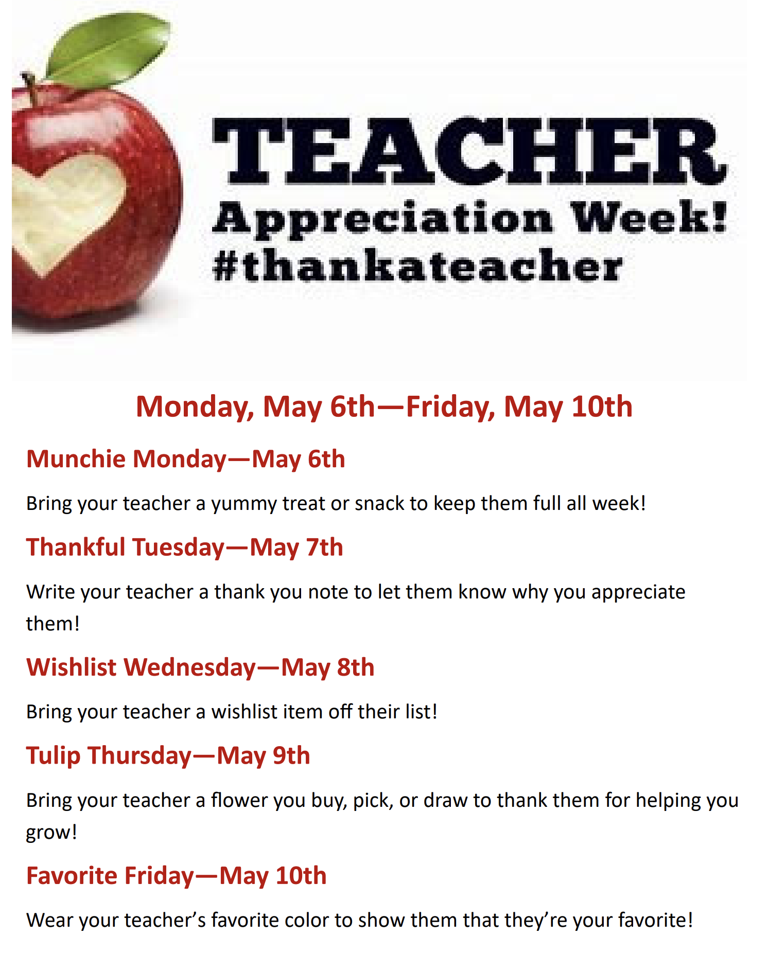 Teacher Appreciation Week M S PTO